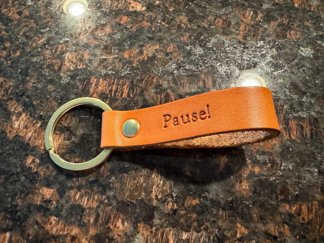 Pause! Leather Keychain-brass - Etsy