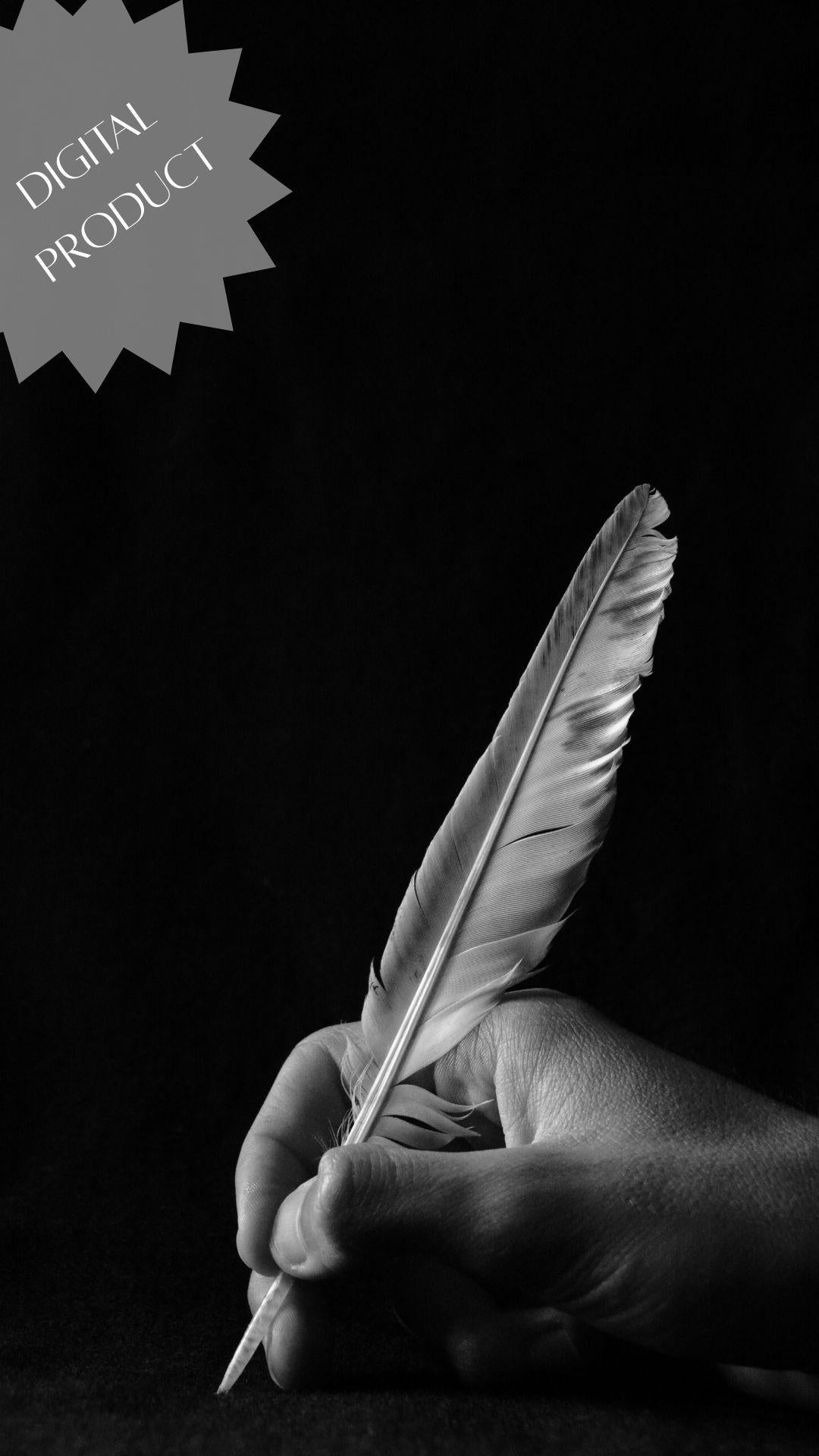 Black and White Feather Quill Art Print | Minimalist Hand With Quill ...