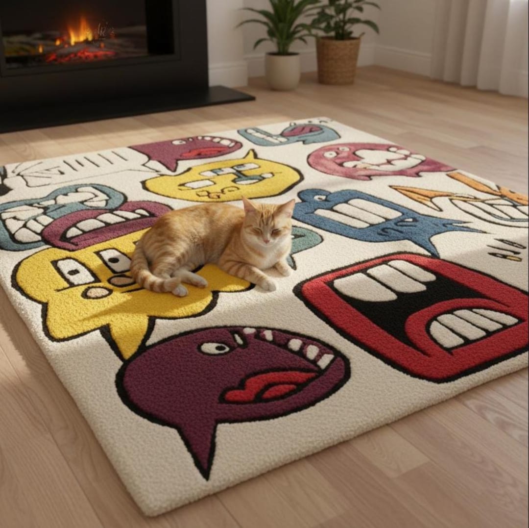 Cartoon Face Graffiti Area Rug Colorful Pop Art Design - Etsy