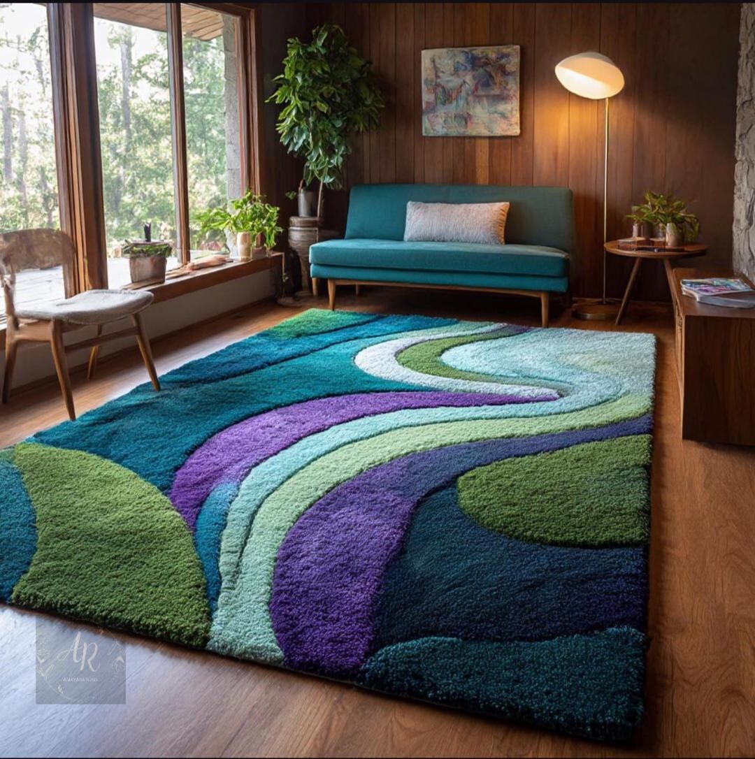 Handmade Retro Wool Rugs Colorful Mid Century Modern Abstract Design - Etsy