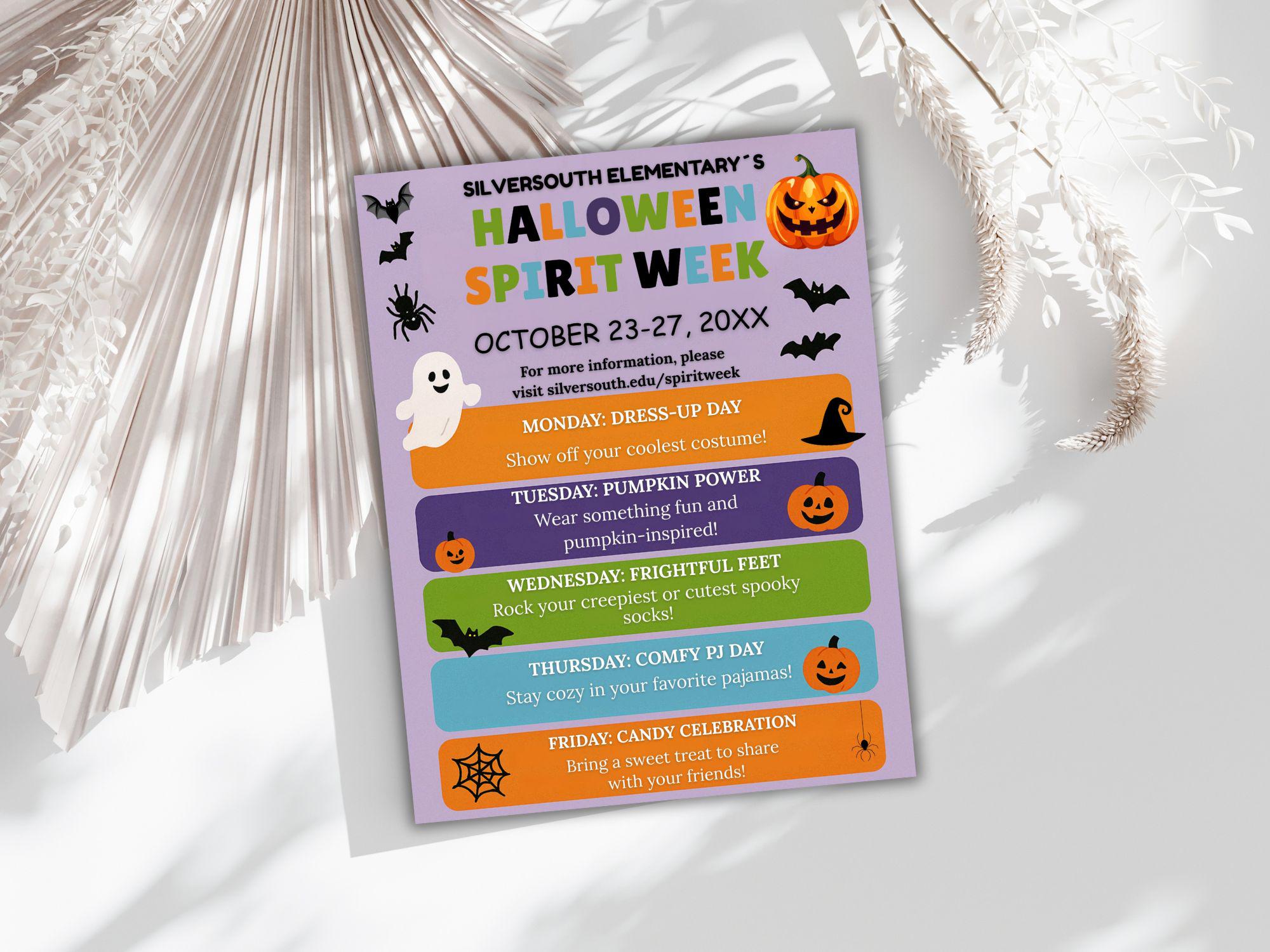 Halloween Spirit Week Flyer Canva Template: School Spirit Schedule - Etsy