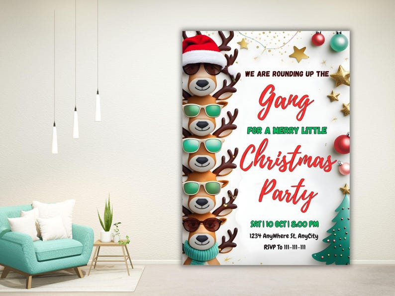 Rudolph Christmas Party Invitation, Holiday Gang Invite (PDF) - Etsy