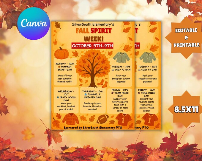 Editable Fall Dress up Days Flyer Canva Template: Printable Itinerary ...