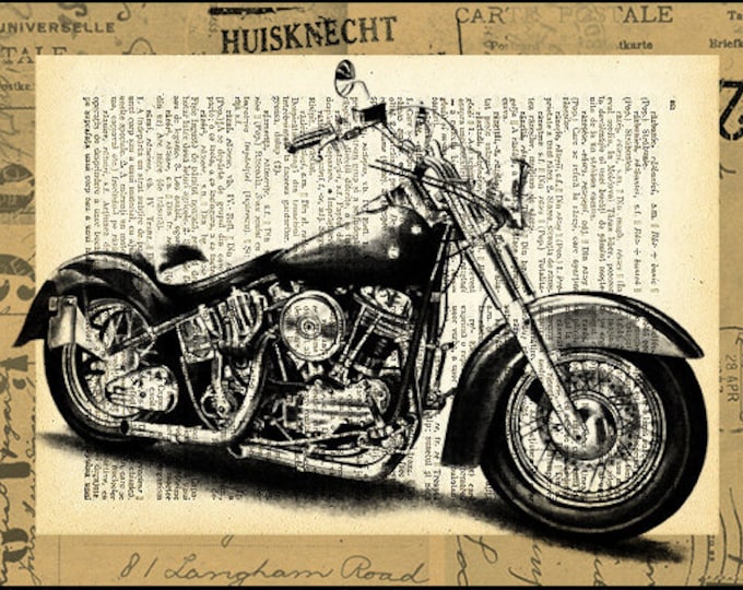 Harley Davidson Motorcycle Illustration Print Art Poster Canvas Gift ...