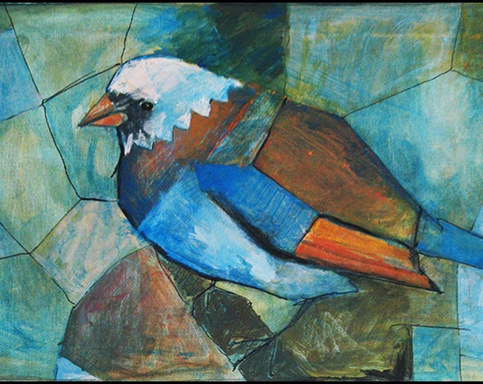 Original Cubist Painting on Canvas Blue Bird - Etsy