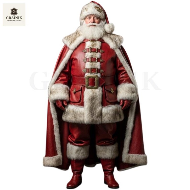 Handmade Luxurious Red Leather Santa Claus Costume: Fur Trimmed Holiday ...