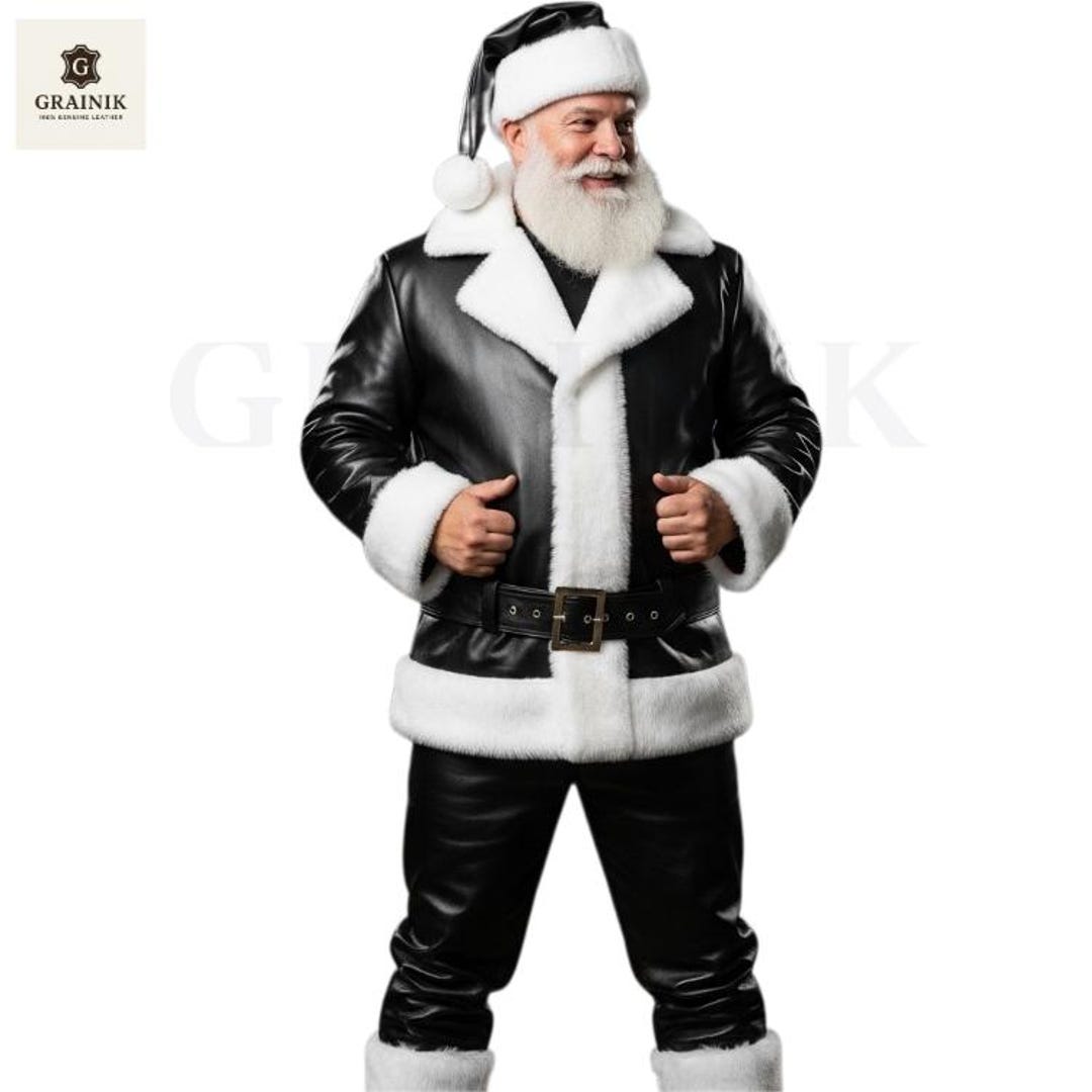 Premium Black Leather Santa Costume - Santa Claus Cosplay - Fur Trim ...