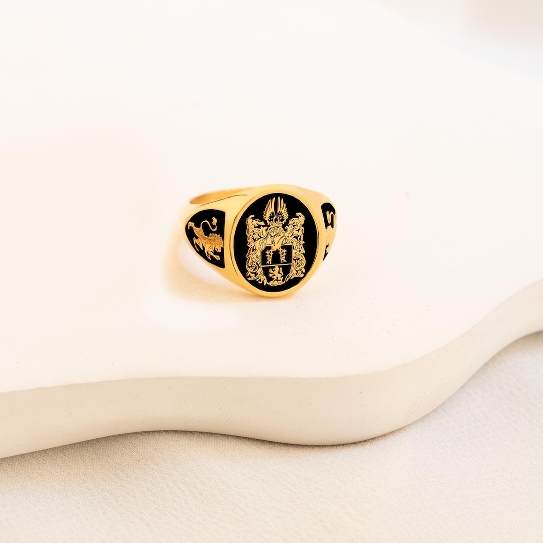 Custom Engraved Family Crest Signet Ring • 24K Gold Filled - Etsy