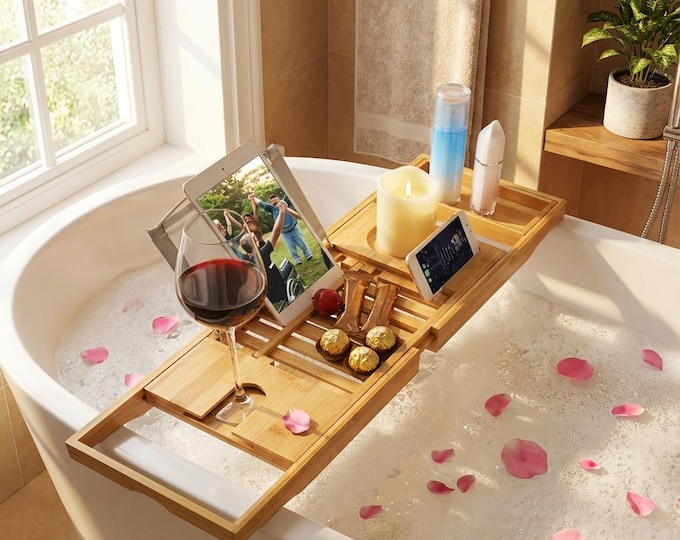 Bamboo Bathtub Extendable Tray | Bath Shelf for Relaxing Spa Moments - Etsy