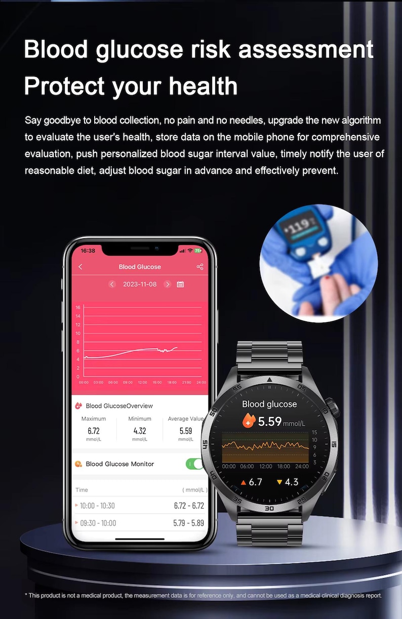 No-finger-prick Blood Glucose Smartwatch Non-invasive Glucose Monitor ...