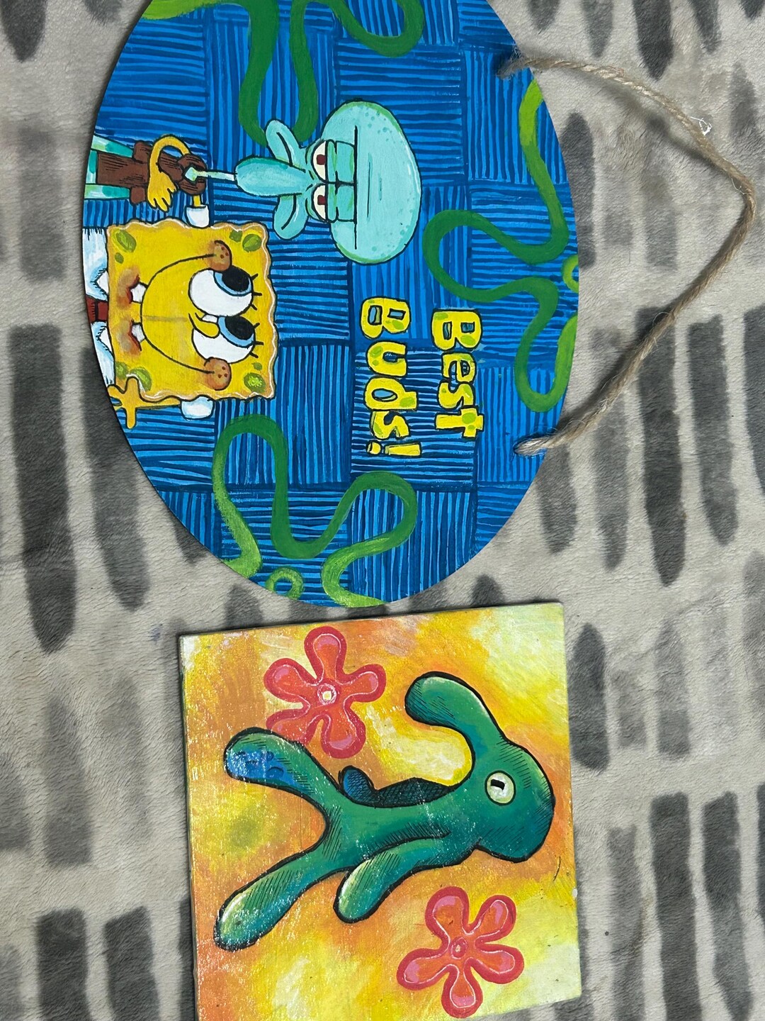 Spongebob and Squidward “best Buds” Hand Painted Hanging Canvas Board ...
