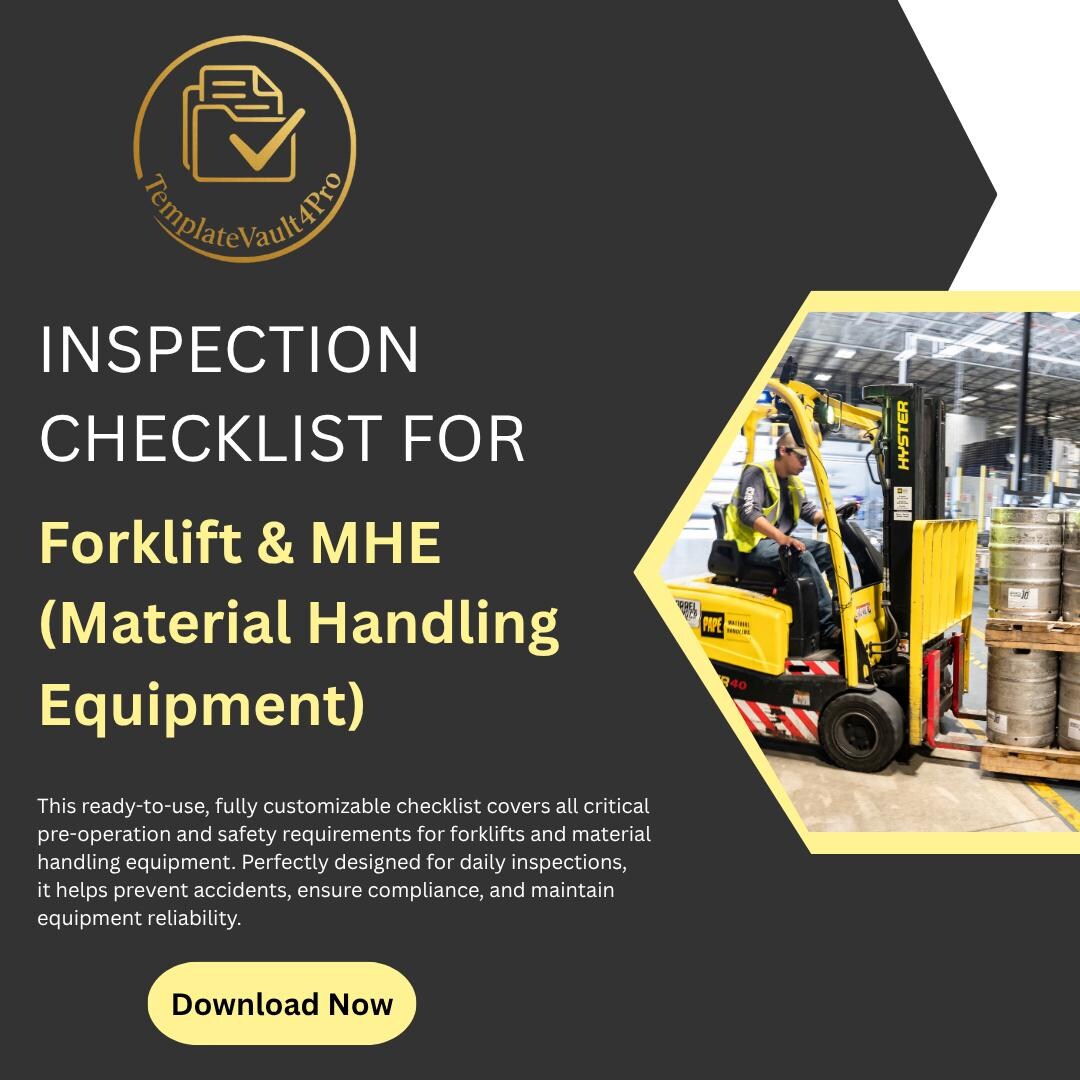Forklift Inspection Checklist – Editable Safety Audit Template (digital ...