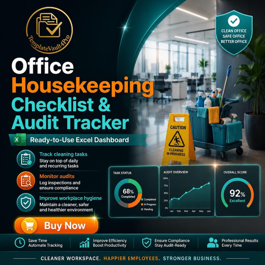 Office Housekeeping Excel Dashboard | Cleaning Checklist Audit Tracker ...