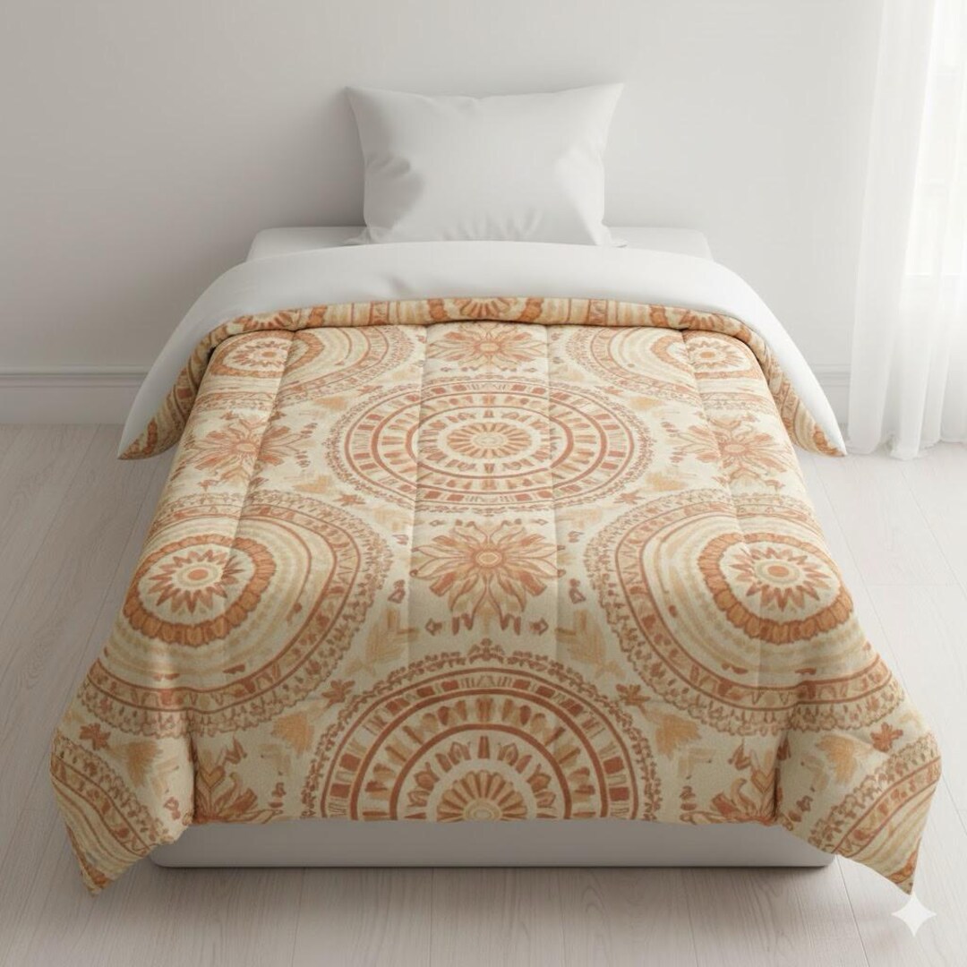 Boho Mandala Comforter | Rust Orange Geometric Bedding, Floral ...