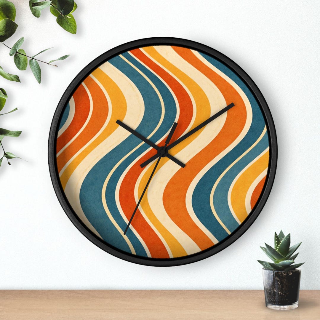 70s Retro Wavy Wall Clock, Mid-century Style Abstract Wave Design ...
