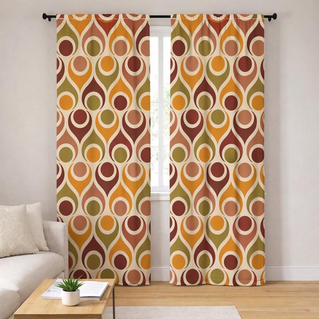 Mid Century Modern Curtain Panel, Retro Geometric Teardrop Pattern ...