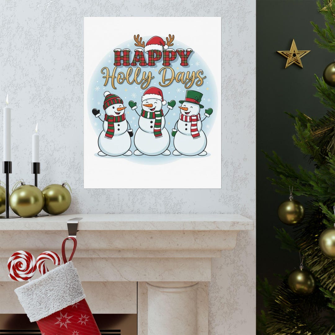 Christmas Poster, Christmas Holiday Wall Art, Happy Holly Days Snowmen ...
