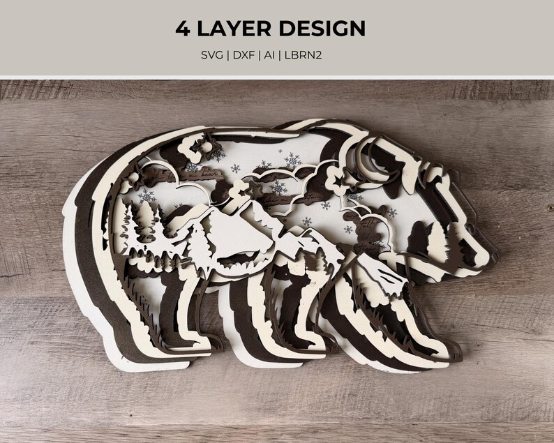 Forest Bear Multilayer Laser File | 3D Laser Cut SVG | Layered Mountain ...