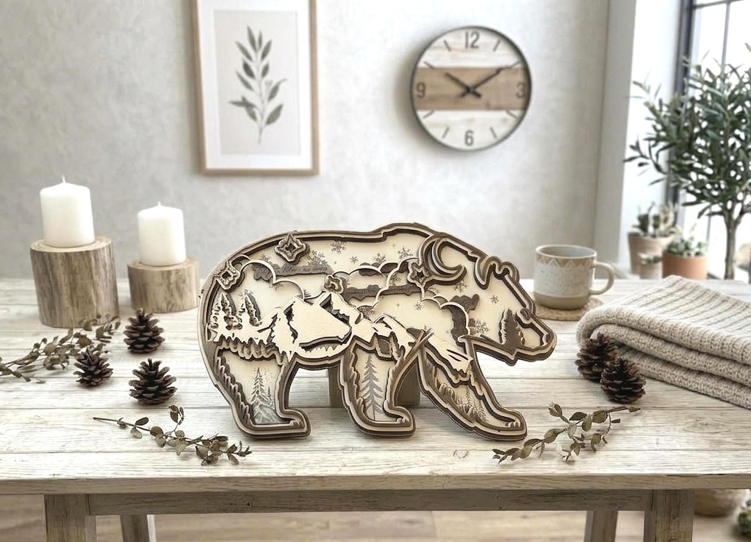 Forest Bear Multilayer Laser File | 3D Laser Cut SVG | Layered Mountain ...