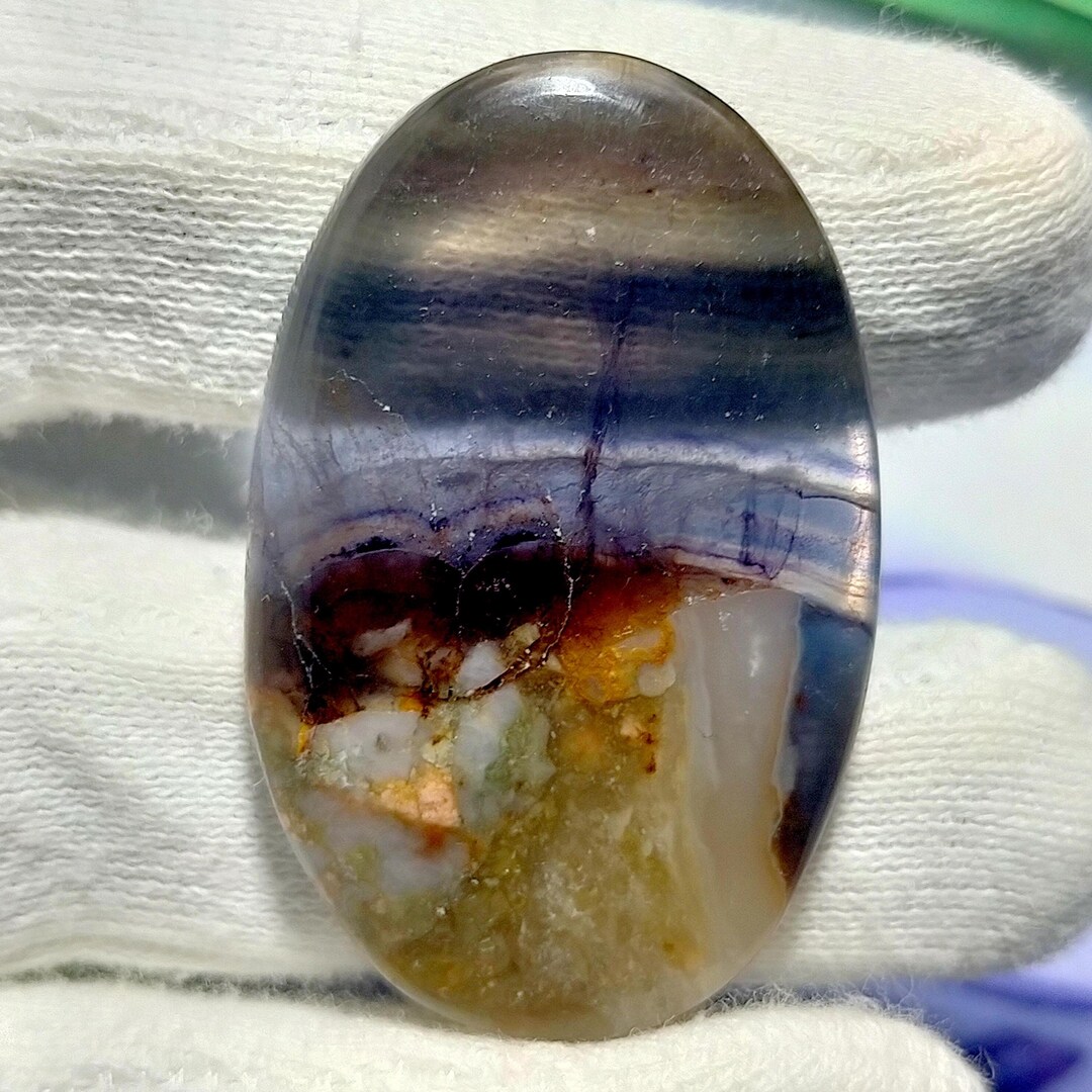Tiffany Fluorite Cabochon Oval Shape • Rare Purple Green Gemstone ...