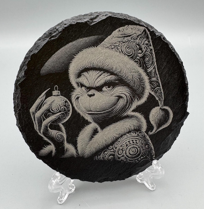 Christmas the Grinch Ornament Laser Engraved Round Slate Coaster - Etsy
