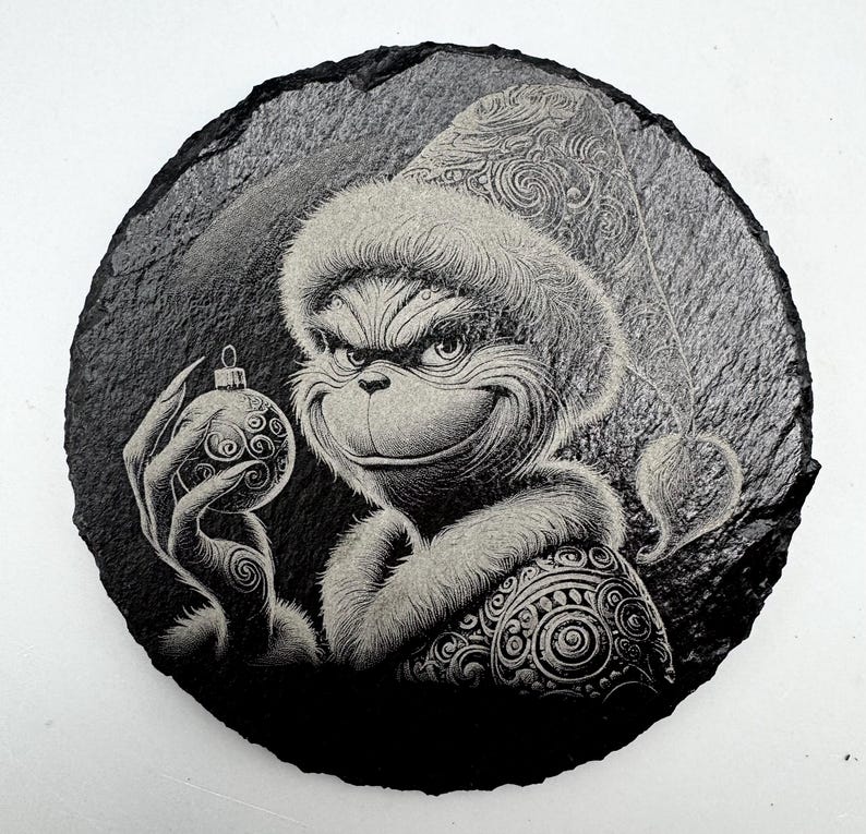 Christmas the Grinch Ornament Laser Engraved Round Slate Coaster - Etsy