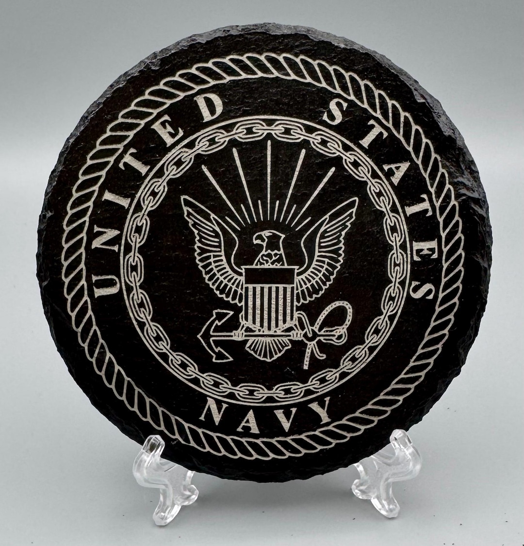 US Navy Military Laser Engraved Round Slate Coaster - Etsy