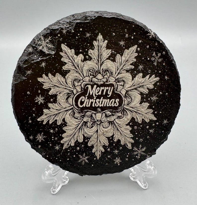 Christmas Snowflake Winter Laser Engraved Round Slate Coaster - Etsy