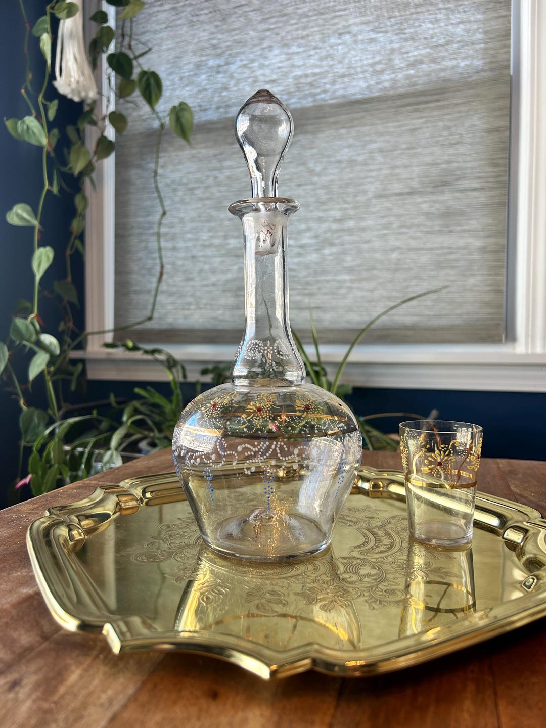 Vintage Bohemian Hand Blown and Painted Decanter (with Small Glass) - Etsy
