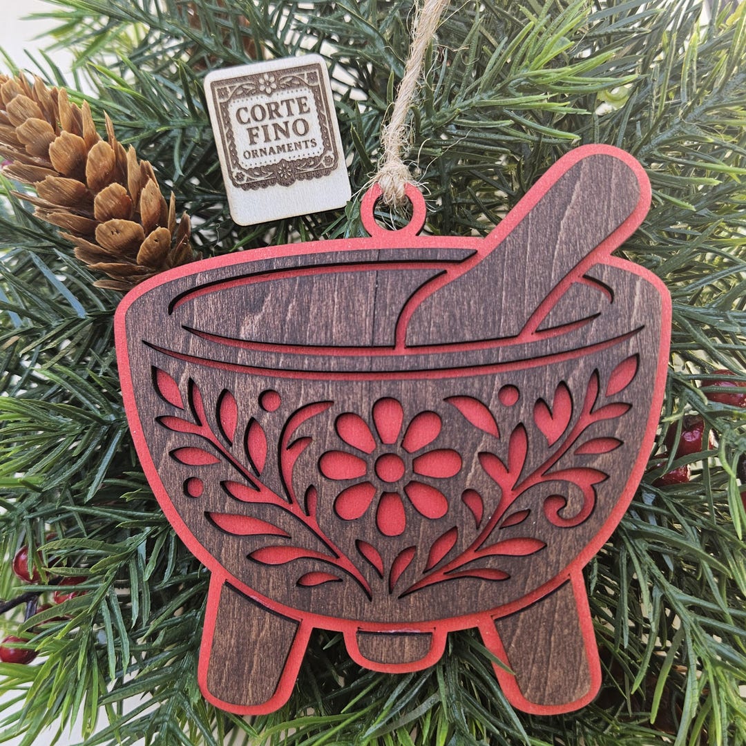 Molcajete Ornament Floral Papel Picado Style Laser Cut Wooden
