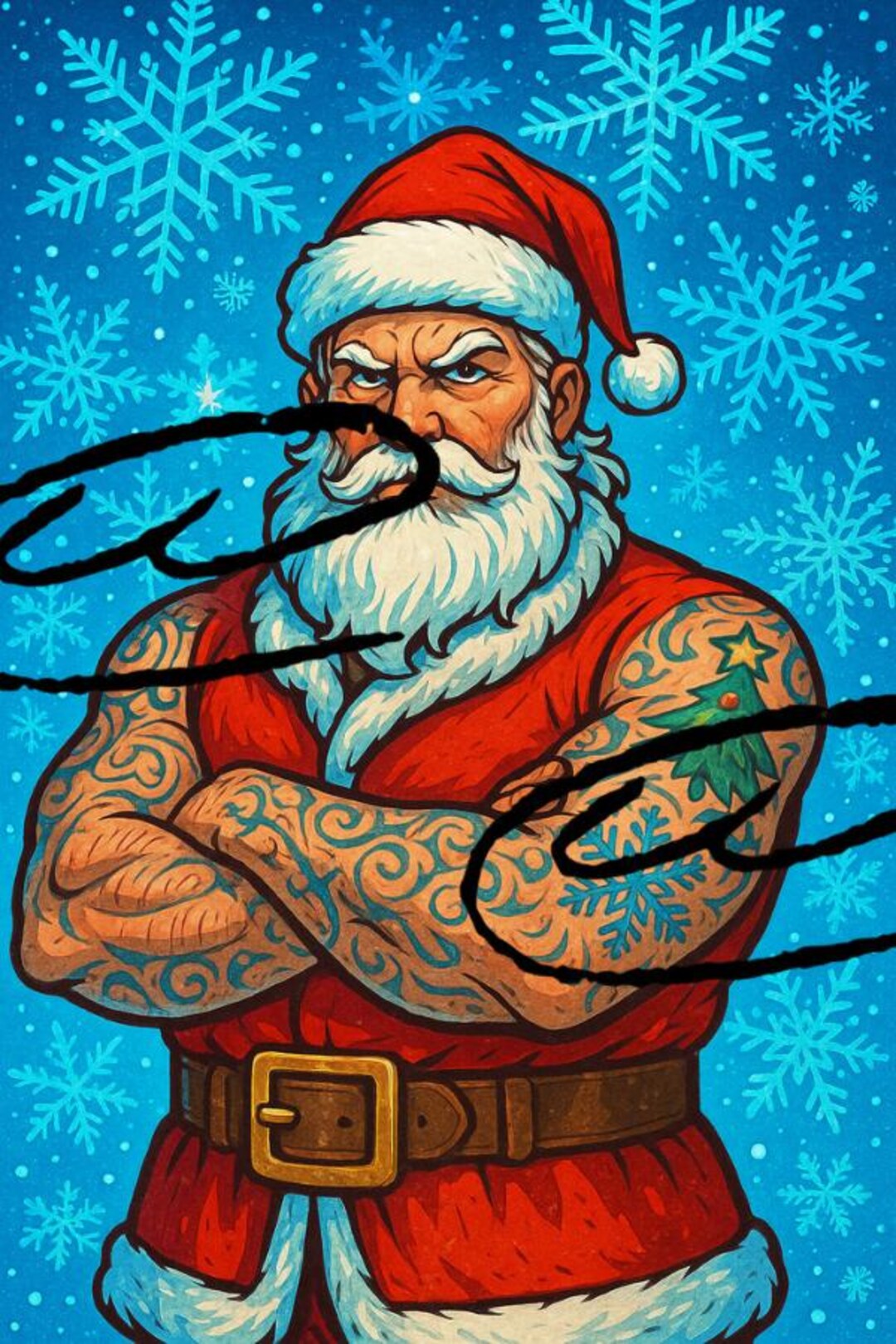 Tattooed Santa PNG | Edgy Christmas Sublimation Design (digital ...