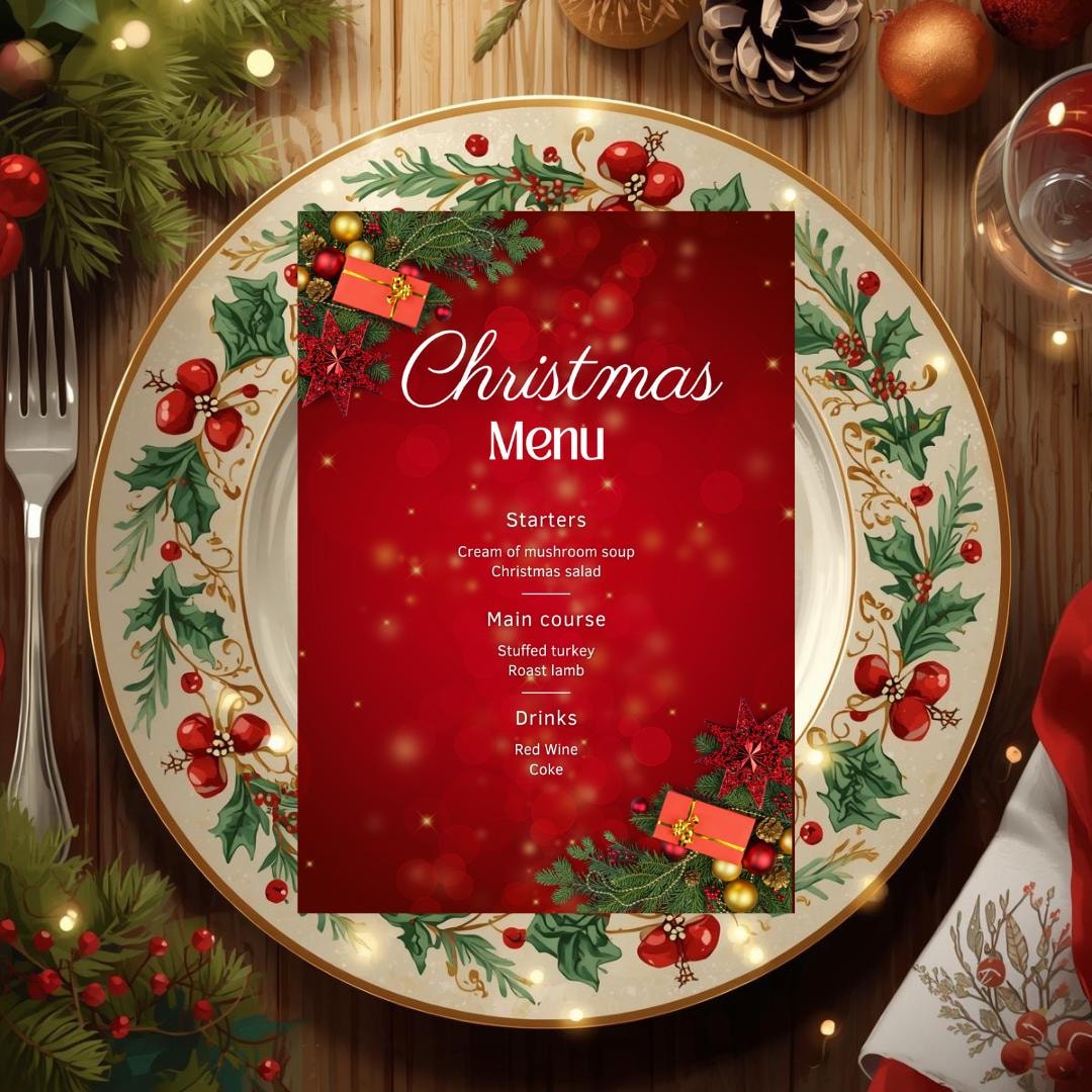 Christmas Restaurant Menu Template | Editable Canva Menu | Holiday ...