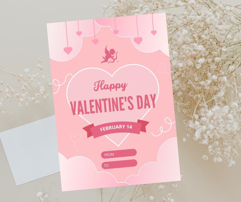 Editable Valentine's Day Card Template | Pink Romantic Greeting Card ...
