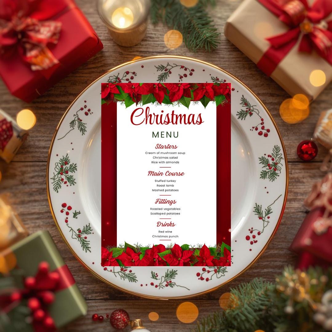 Red Christmas Menu Template | Elegant Holiday Restaurant Menu ...