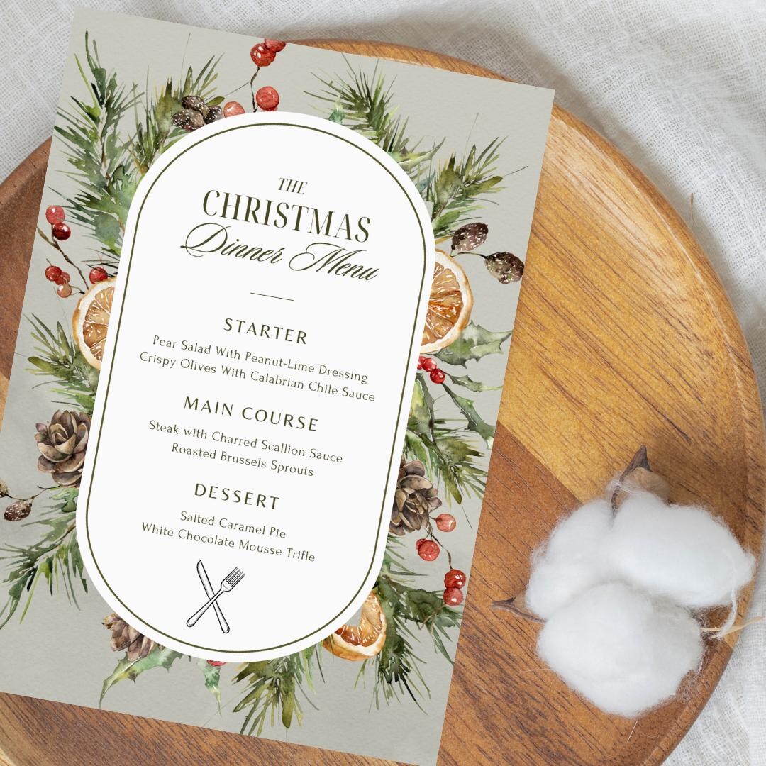 Editable Christmas Dinner Menu Template | Restaurant Holiday Menu ...