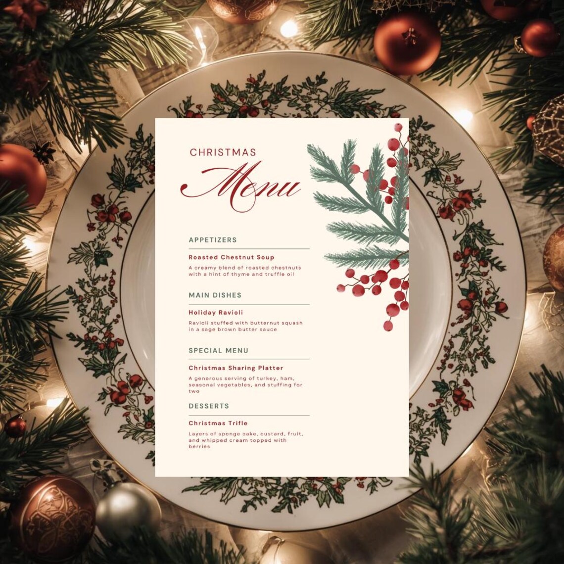 Editable Christmas Menu Template | Holiday Restaurant Menu | Printable ...