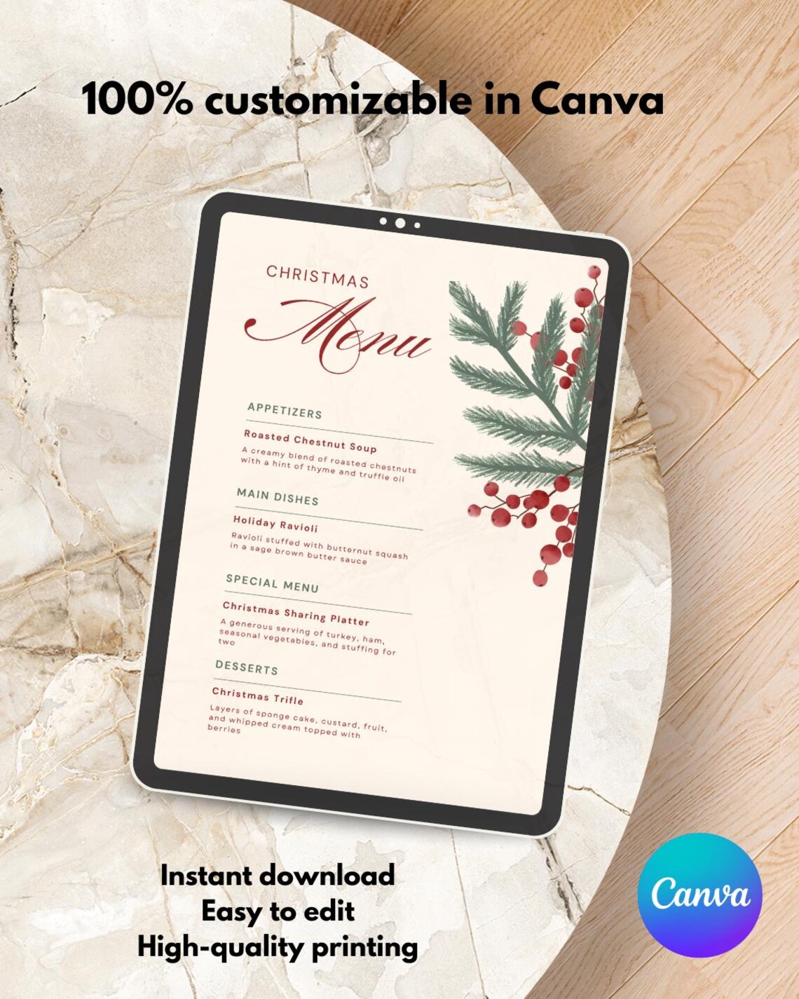 Editable Christmas Menu Template | Holiday Restaurant Menu | Printable ...