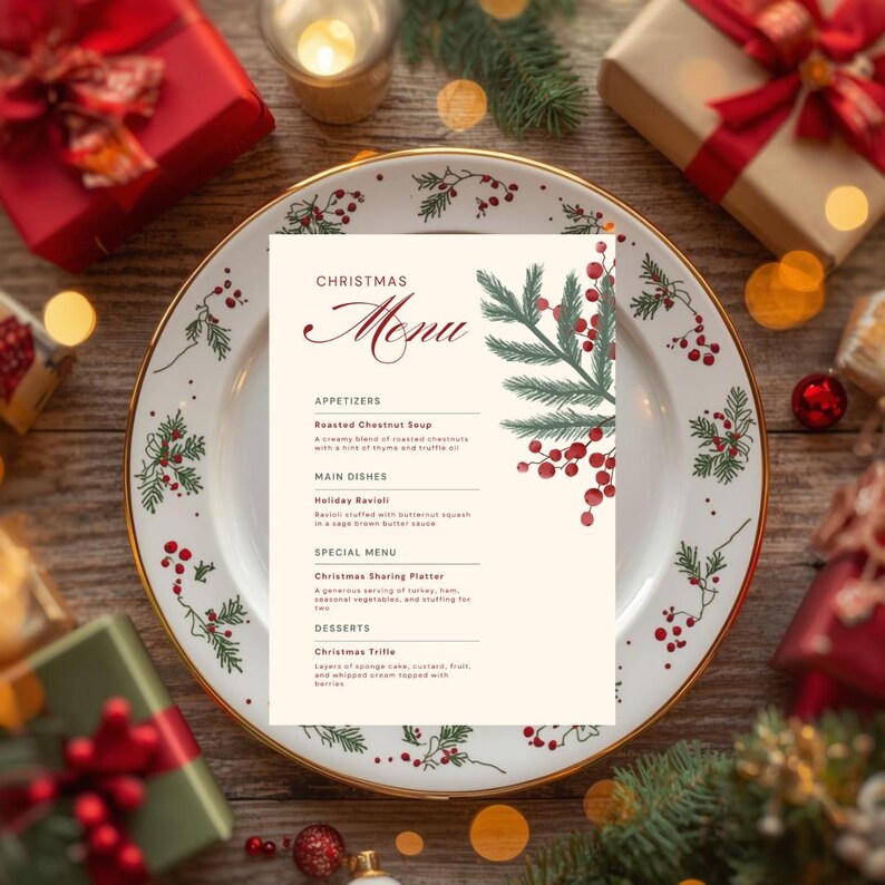 Editable Christmas Menu Template | Holiday Restaurant Menu | Printable ...