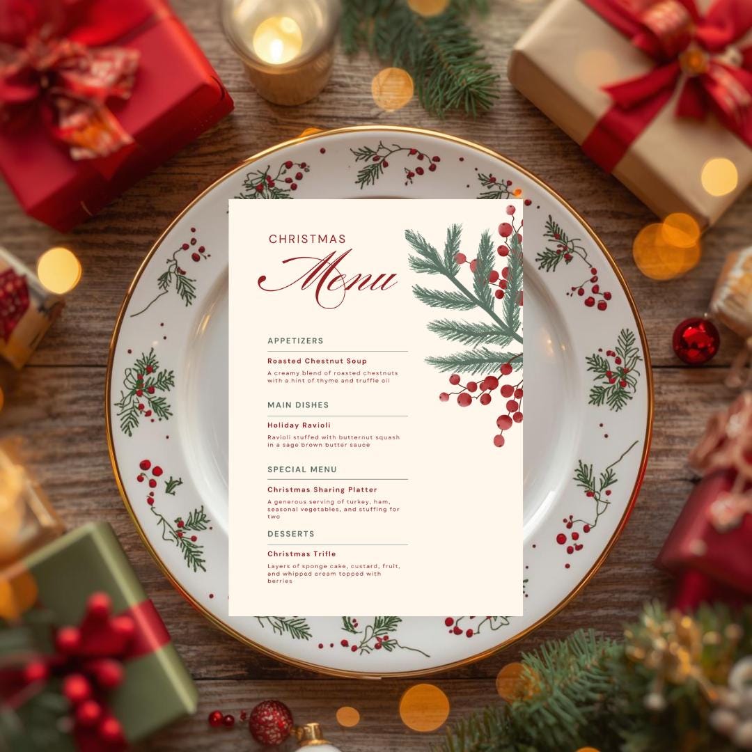 Editable Christmas Menu Template | Holiday Restaurant Menu | Printable ...