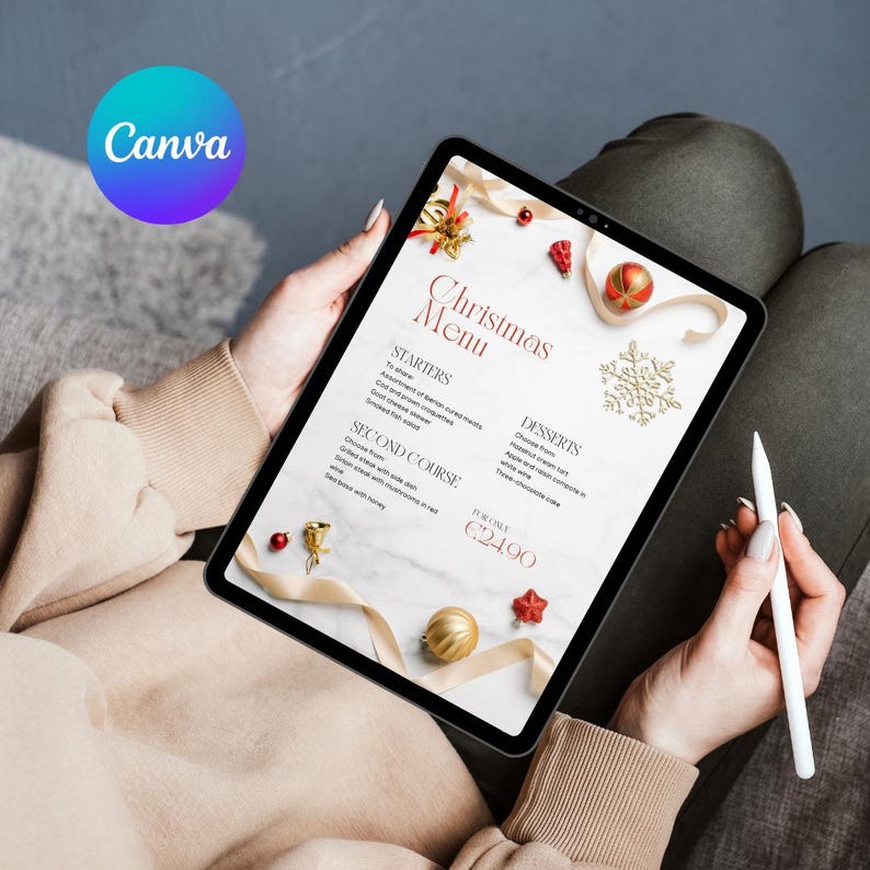 Elegant Christmas Menu Template | Editable Canva Holiday Dinner Menu ...