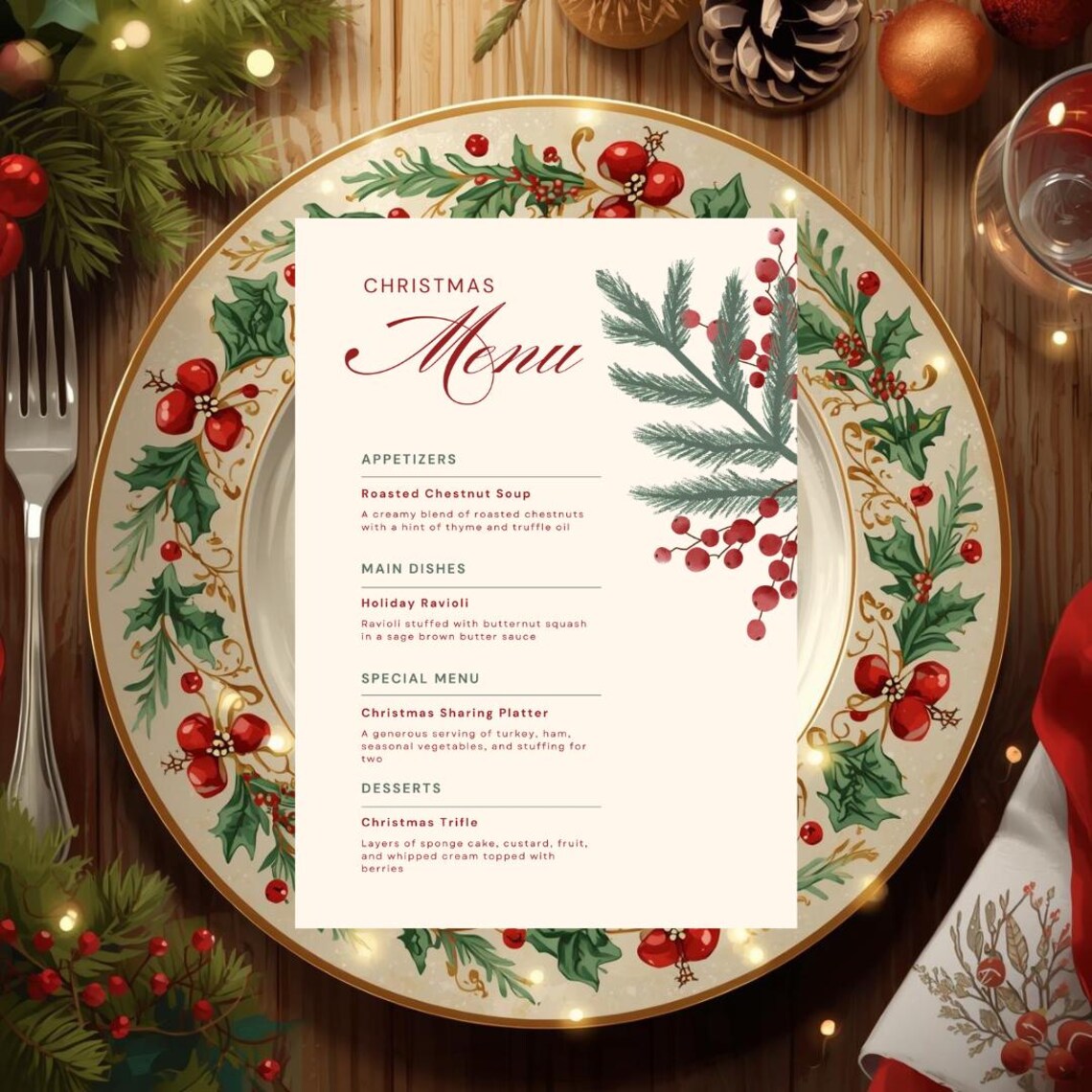 Editable Christmas Menu Template | Holiday Restaurant Menu | Printable ...