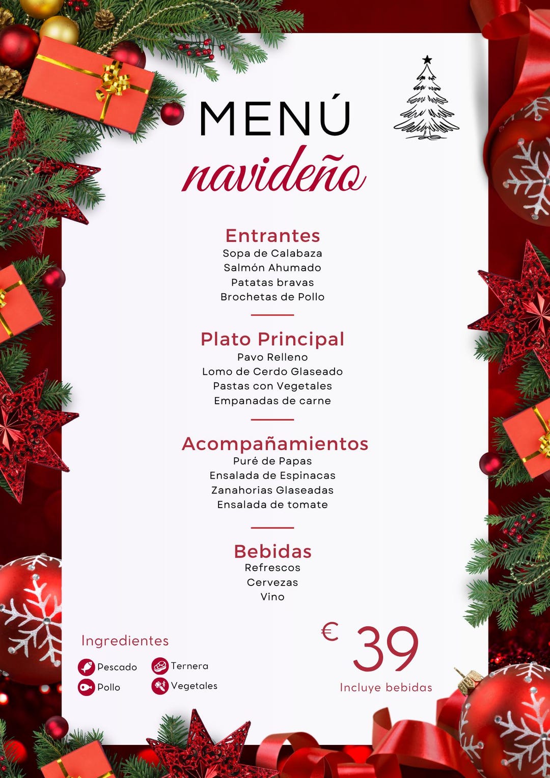 Menú Navideño Para Restaurante Editable En Canva | Plantilla De Cena De ...