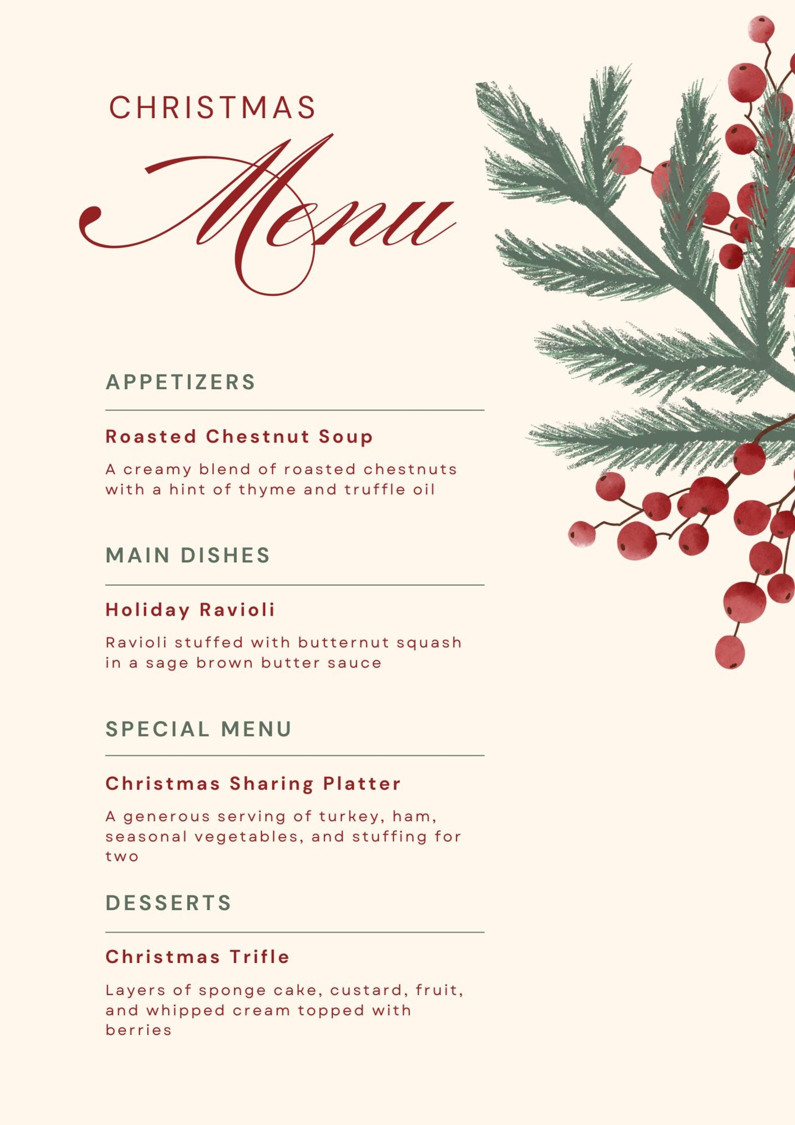 Editable Christmas Menu Template | Holiday Restaurant Menu | Printable ...