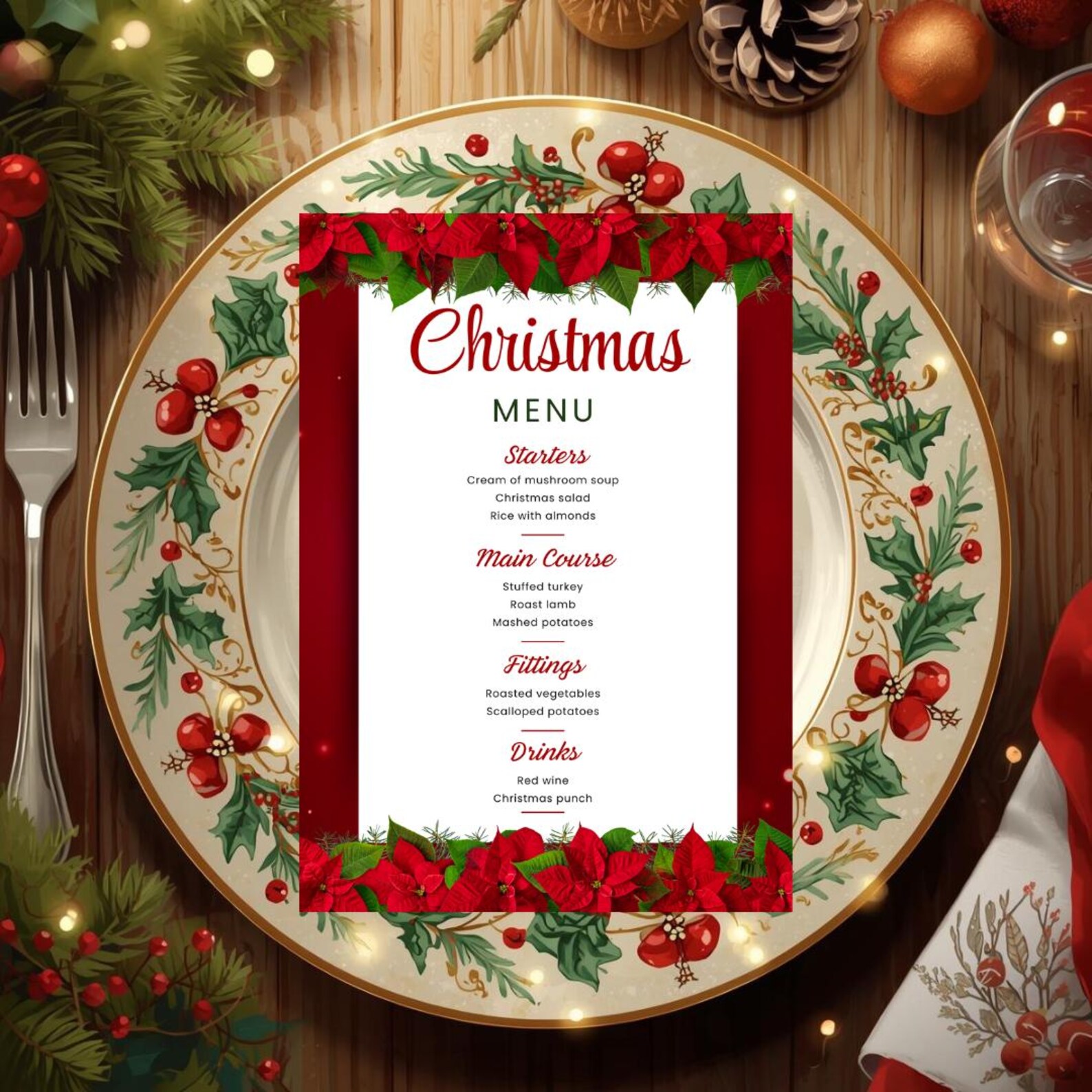 Red Christmas Menu Template | Elegant Holiday Restaurant Menu ...