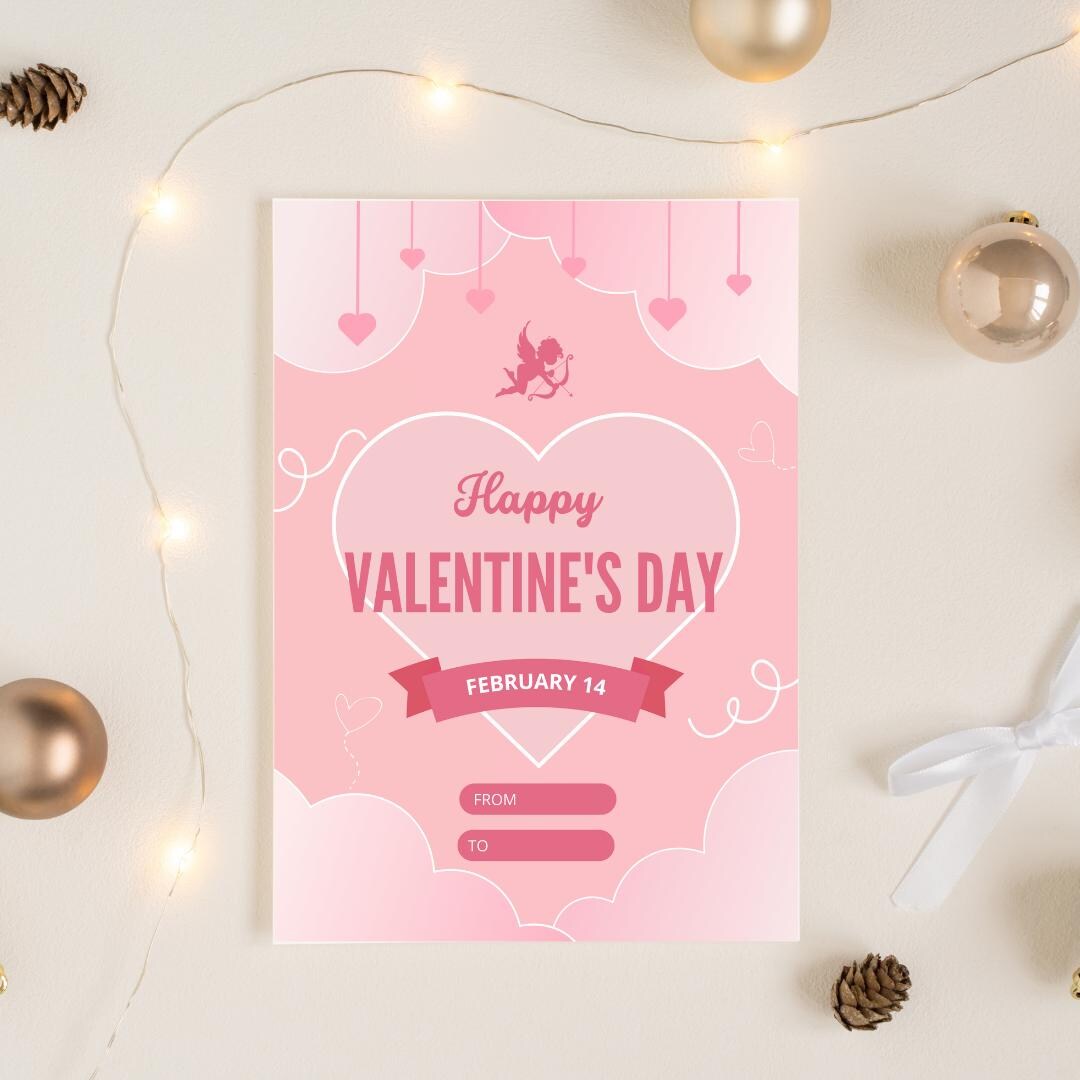 Editable Valentine's Day Card Template | Pink Romantic Greeting Card ...