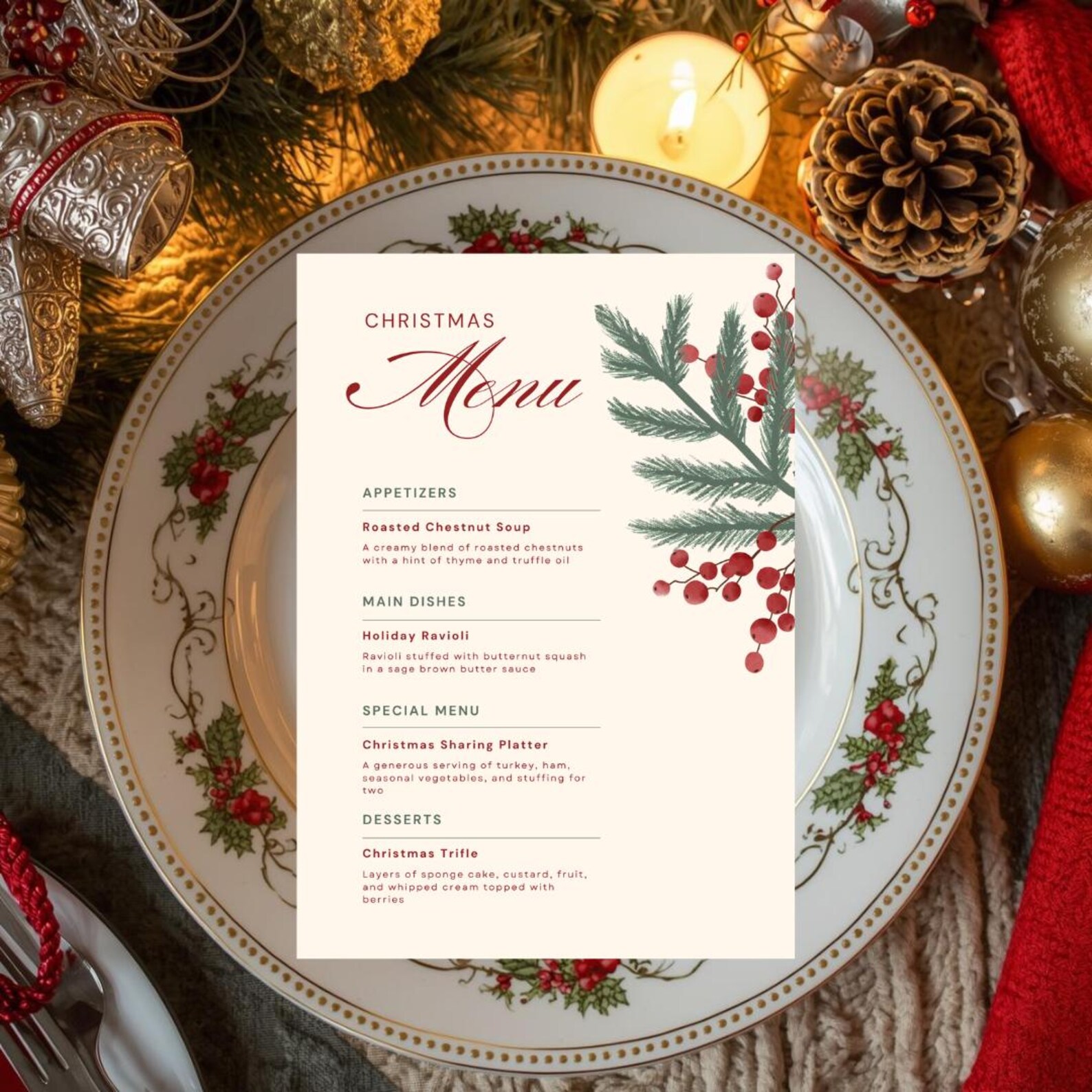 Editable Christmas Menu Template | Holiday Restaurant Menu | Printable ...