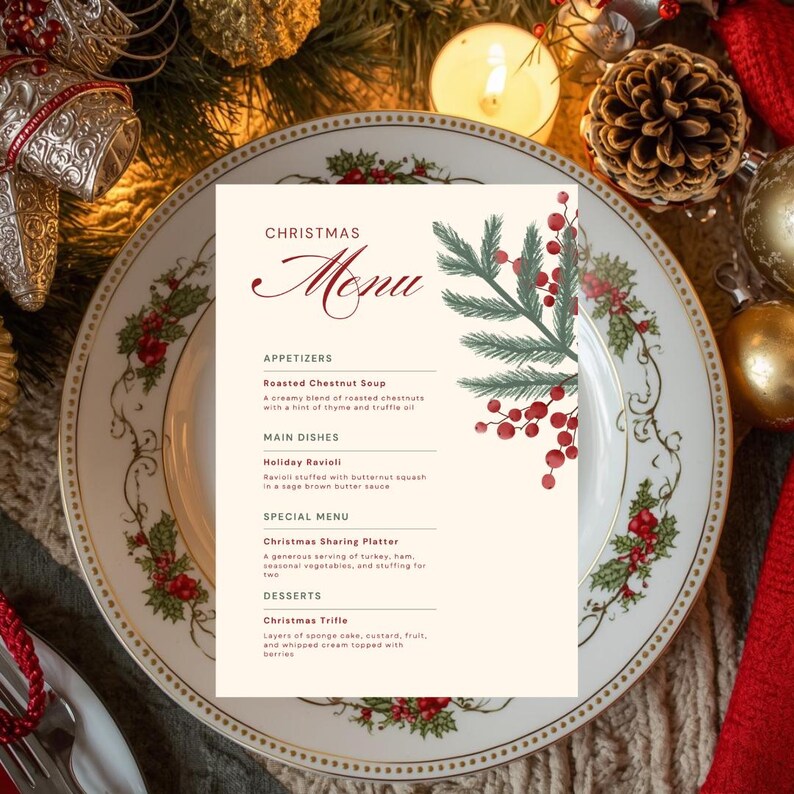 Editable Christmas Menu Template | Holiday Restaurant Menu | Printable ...