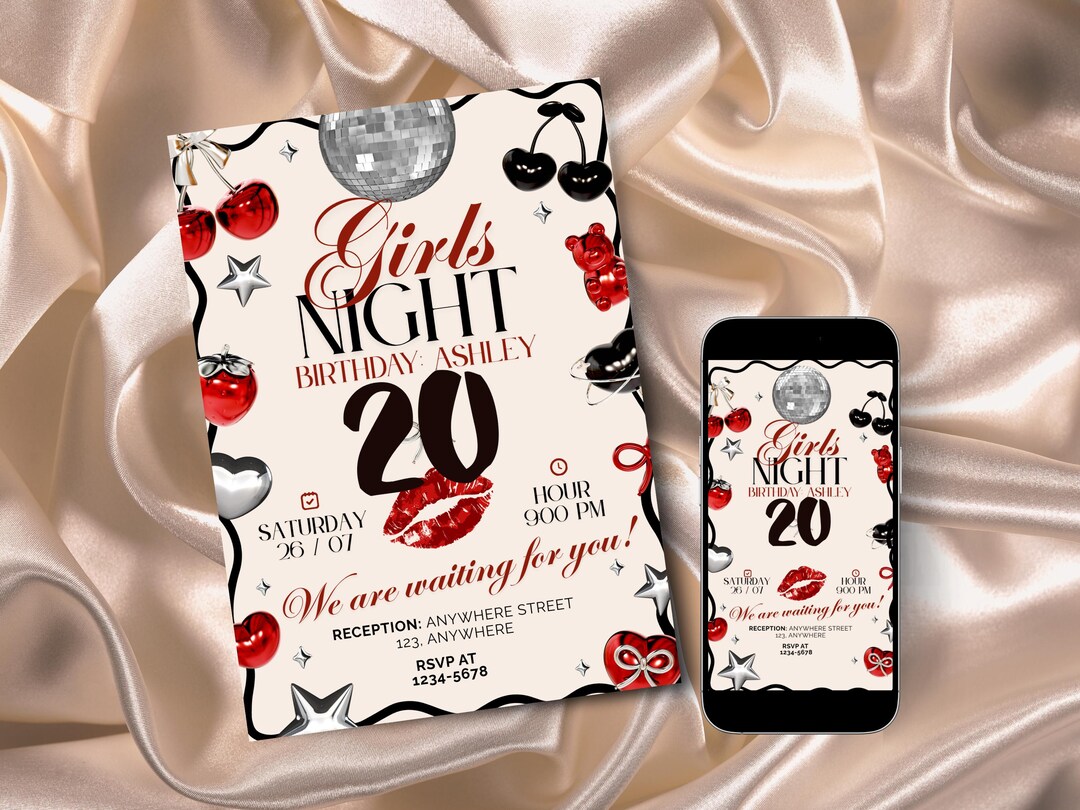 Girls Night, Birthday Invite, Canva Template, Printable Invite ...