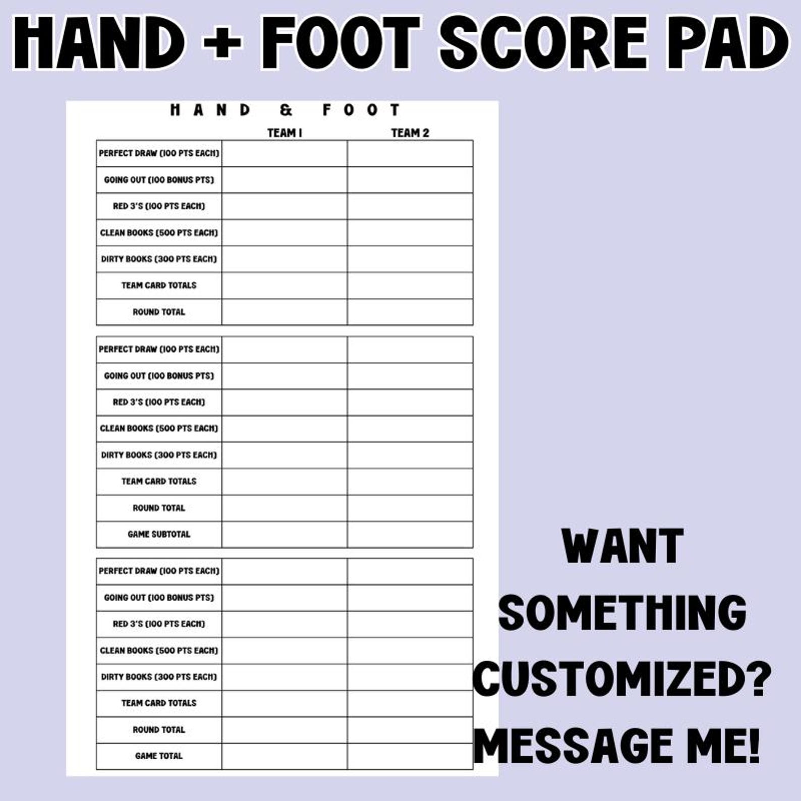 Hand and Foot Score Sheet, Scoring Pad, Notepad - Etsy