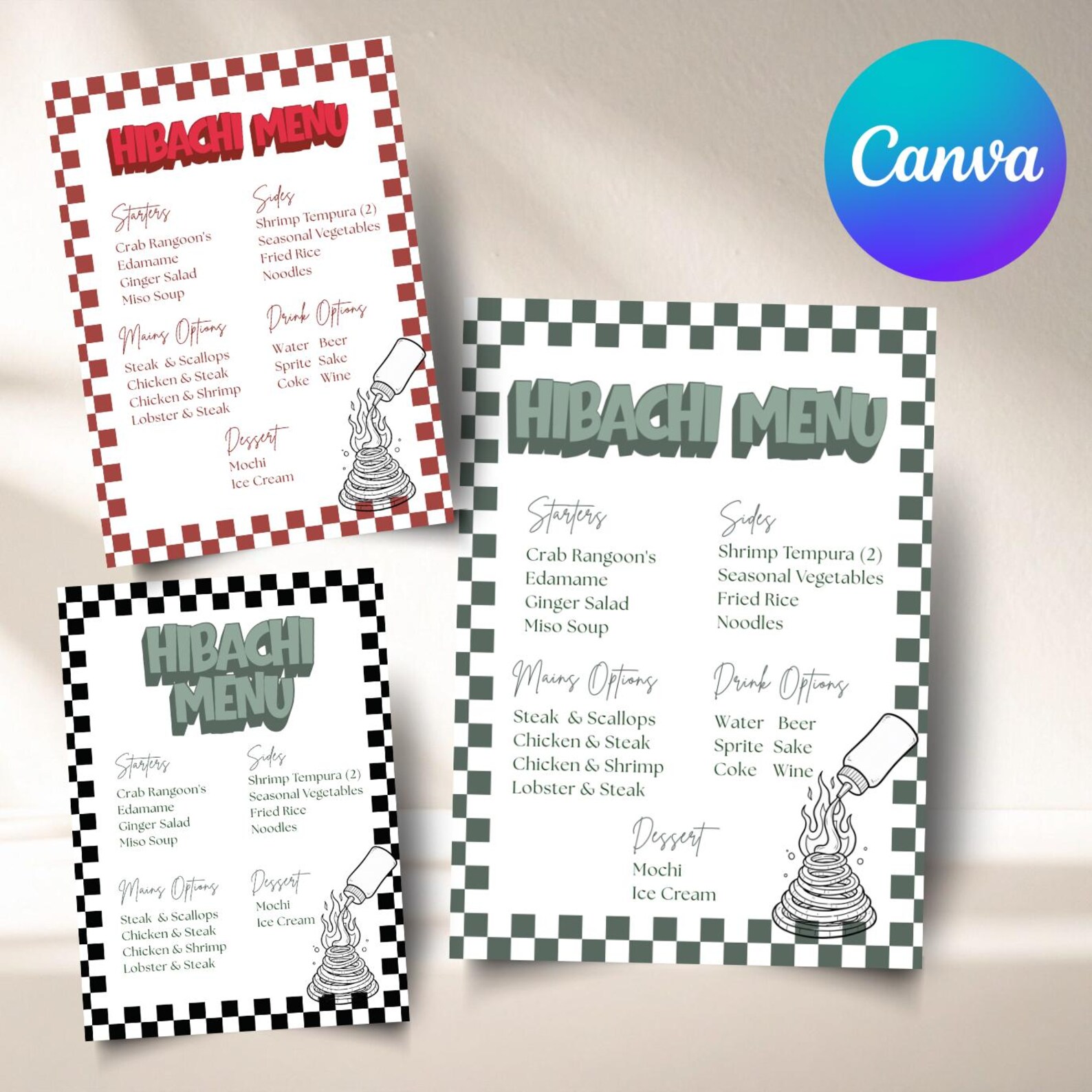 Editable Hibachi Night Menu • Modern Checkered Hibachi Birthday Dinner ...